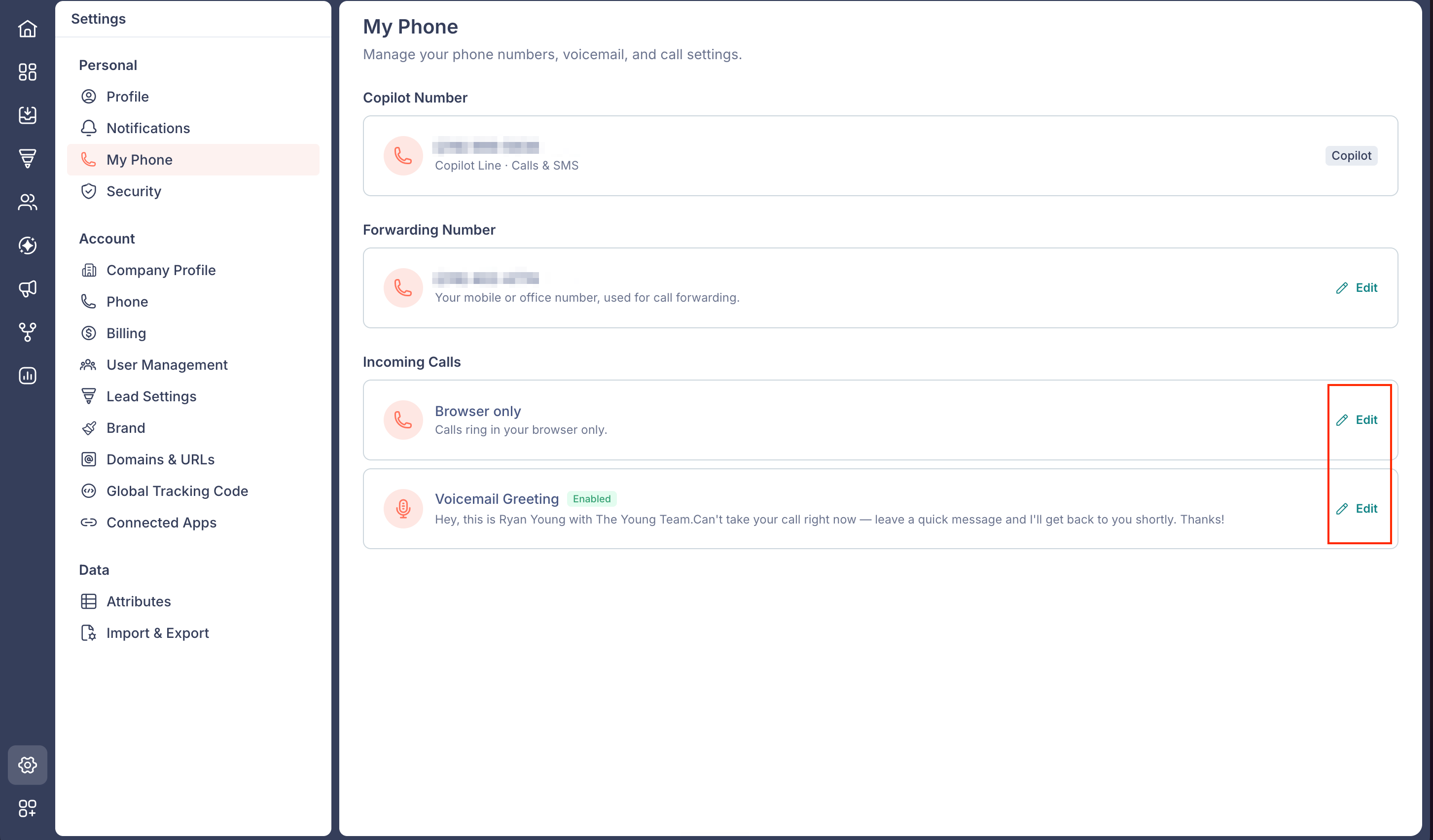 Managing your phone, voicemail, and call settings in Fello